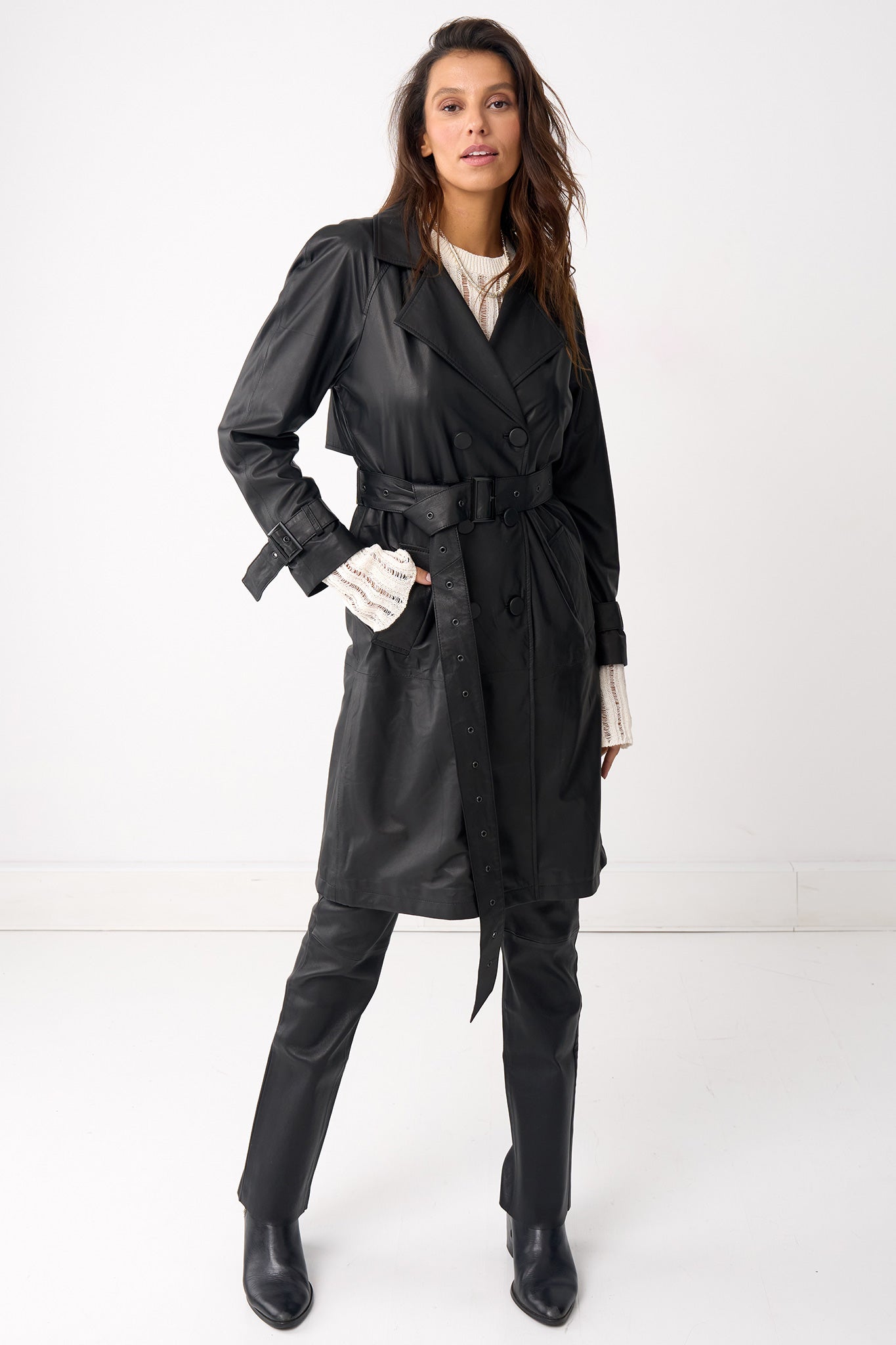 Soho Slouch Leather Trench | Black Leather Womens Leather Trench Coat | WEST 14TH