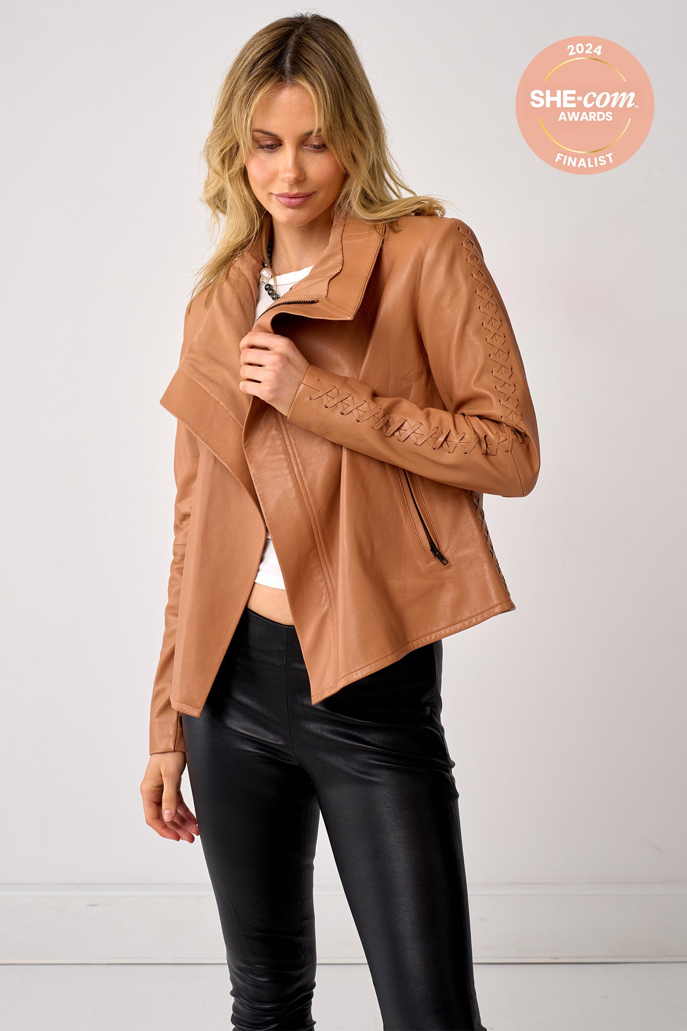 Paddington Drape Leather Jacket Tan Leather | Genuine Leather Jacket ...