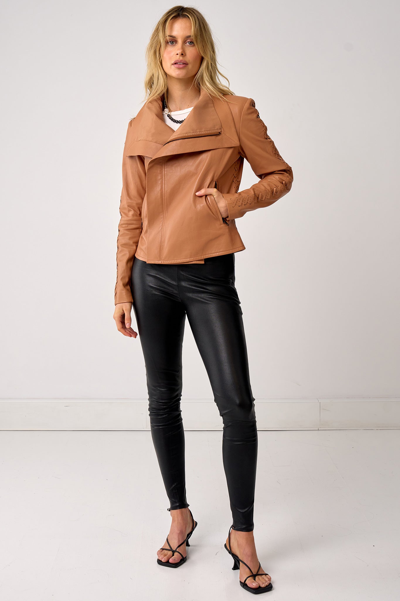 The Paddington Drape Tan Womens Lambskin Leather Jacket by West14th ...