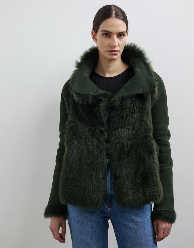 Spring Street Shearling Coat Olive Green Shearling | Womens Shearling ...