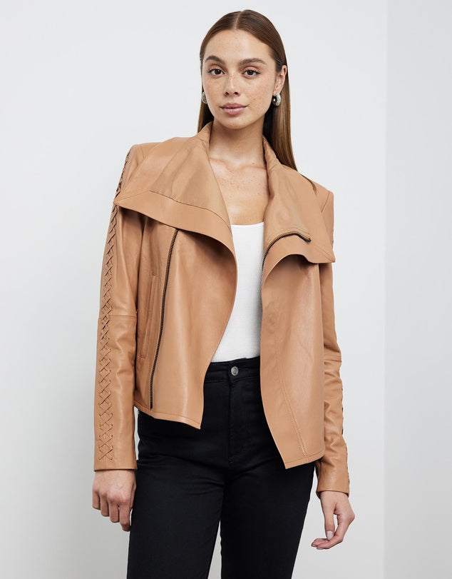 The Paddington Drape Tan Womens Lambskin Leather Jacket by West14th ...