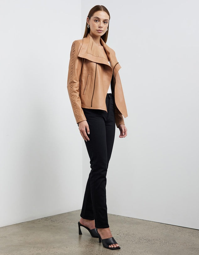 The Paddington Drape Tan Womens Lambskin Leather Jacket by West14th ...